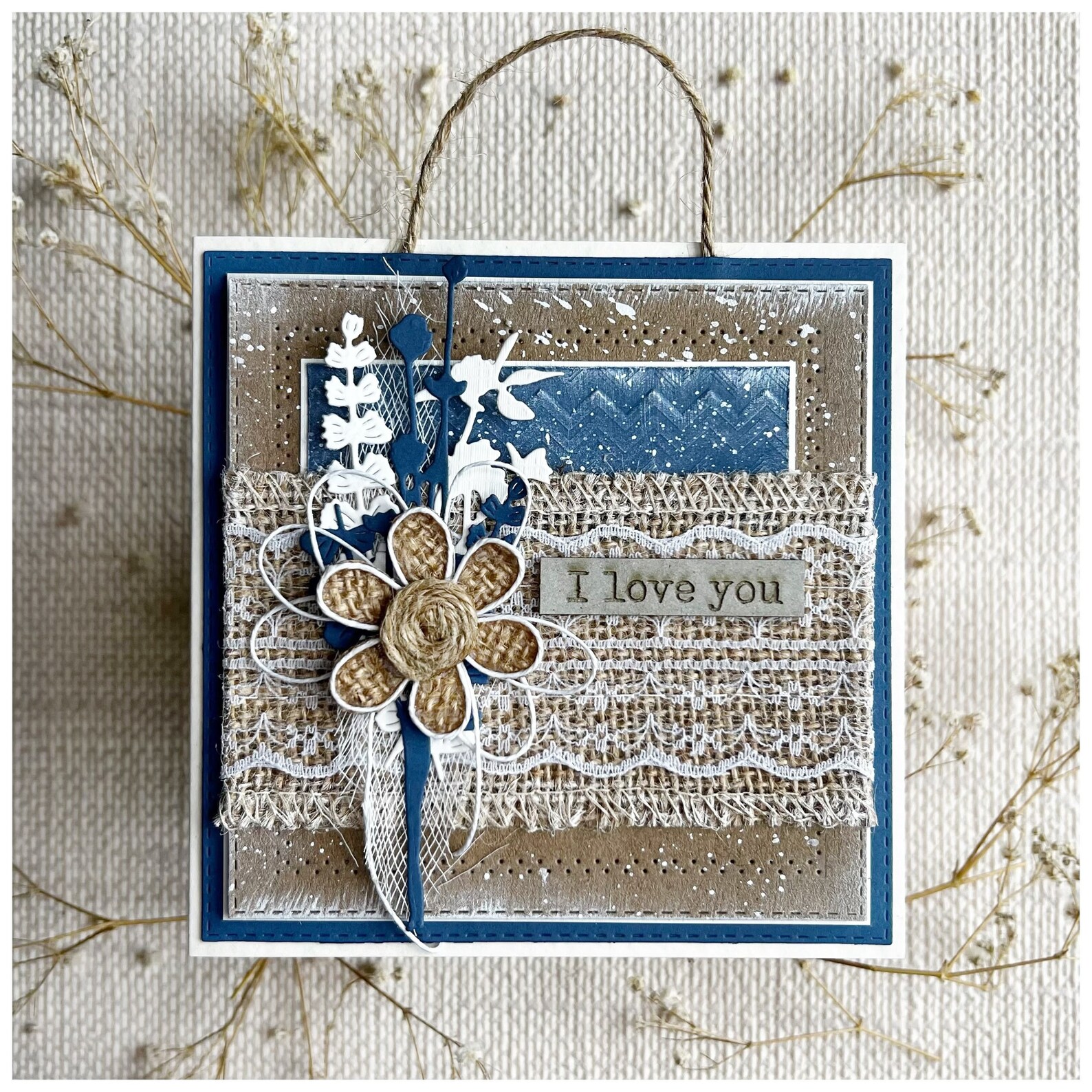 PERSONALISED Card for Him Handmade 3D Card With Hessian Flower Rustic ...