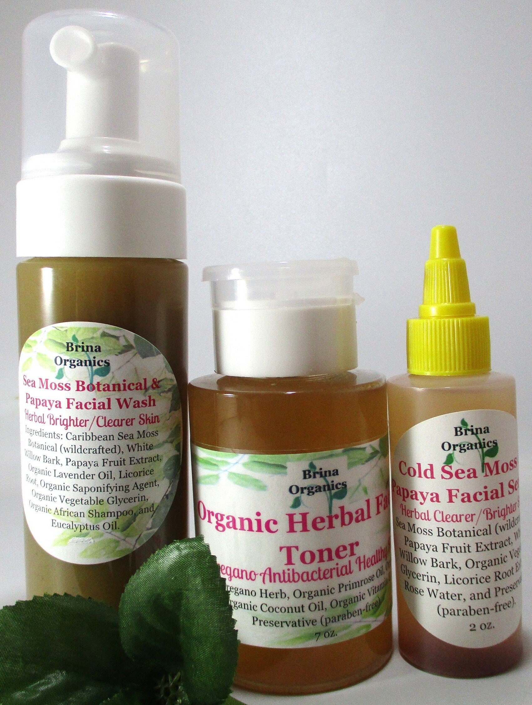 Sea Moss Skincare Bundle: Herbal Facial Wash, Toner, and Serum, Brina ...