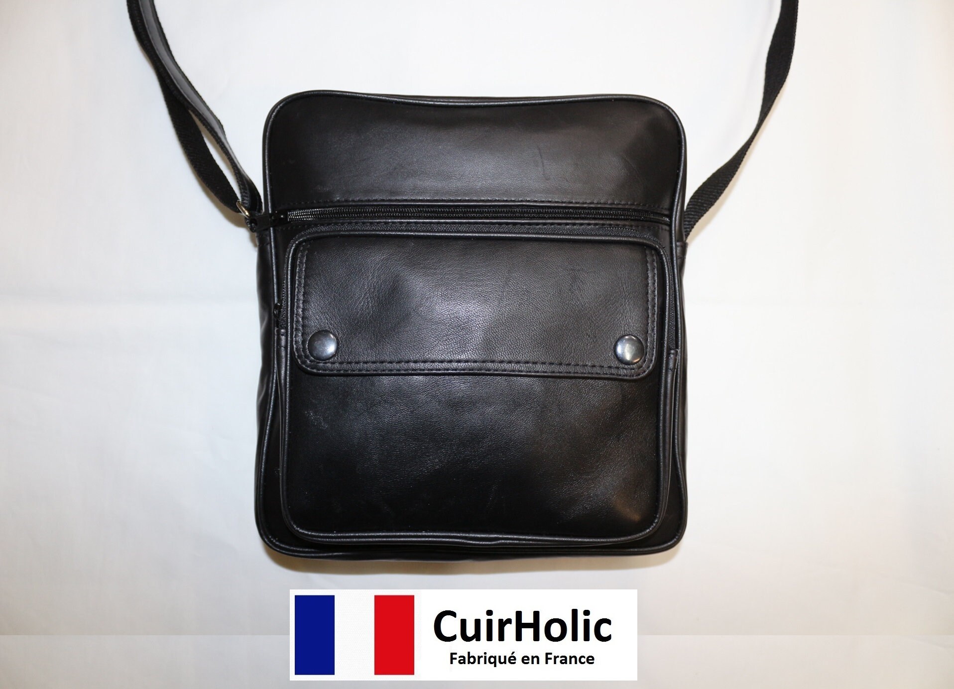 Pochette à Bandoulière pour Homme en Cuir d'Agneau Véritable Noire XL ...