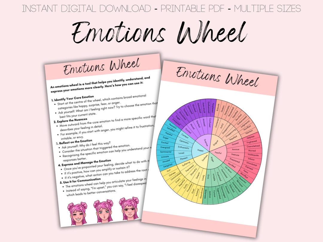 Emotions Wheel - Digital Download - Feelings Wheel - Therapy Resources ...