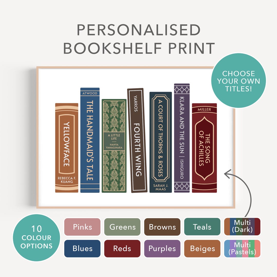 Custom Bookshelf Print - Personalised Book Illustration (7 Books) - Etsy