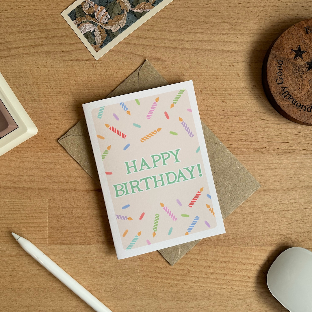 Happy Birthday Card | Confetti and Candles Birthday Card | A6 Greeting ...