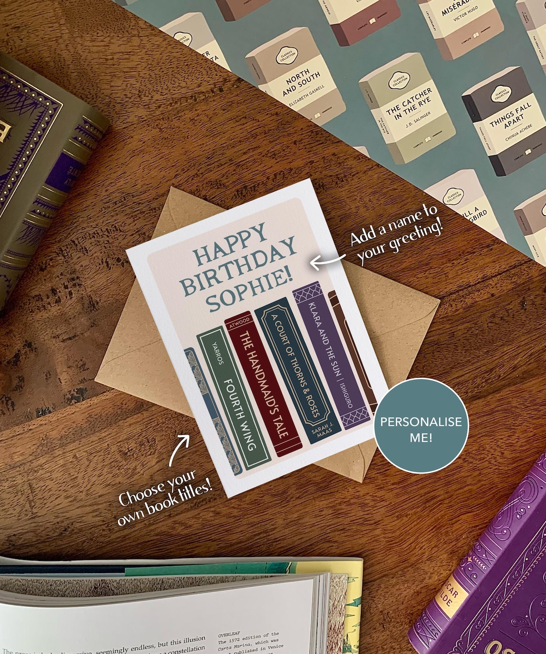 Custom Book Spine Card | Choose Your Own Titles | Personalized Text ...