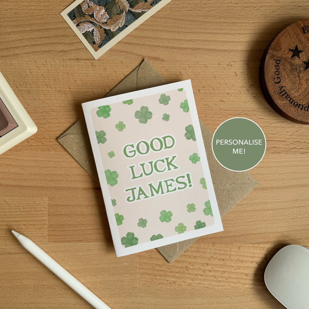 PERSONALISED Good Luck Card | Four Leaf Clover Shamrock Greeting Card ...