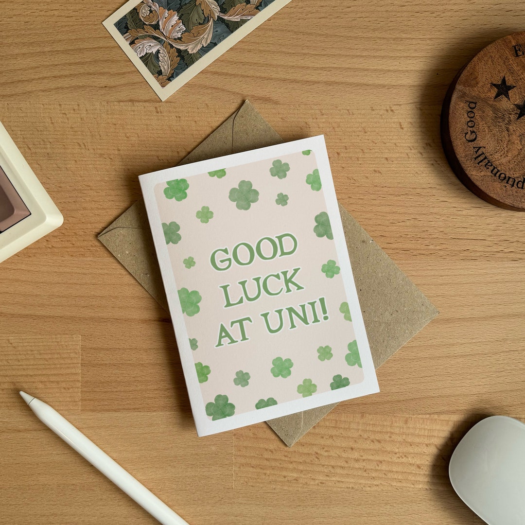 Good Luck at Uni Card | Four Leaf Clover Shamrock Greeting Card ...