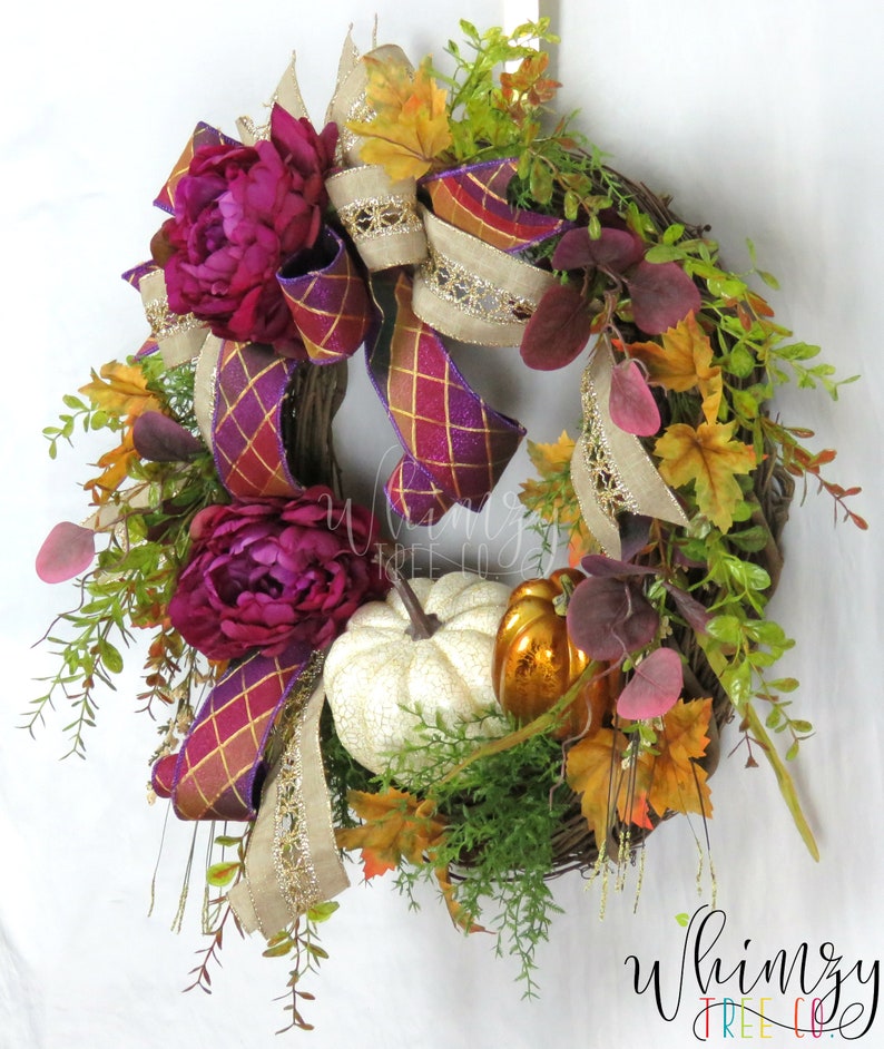 Purple Fall Pumpkin Wreath for Front Door / Thanksgiving Wreath / Fall ...