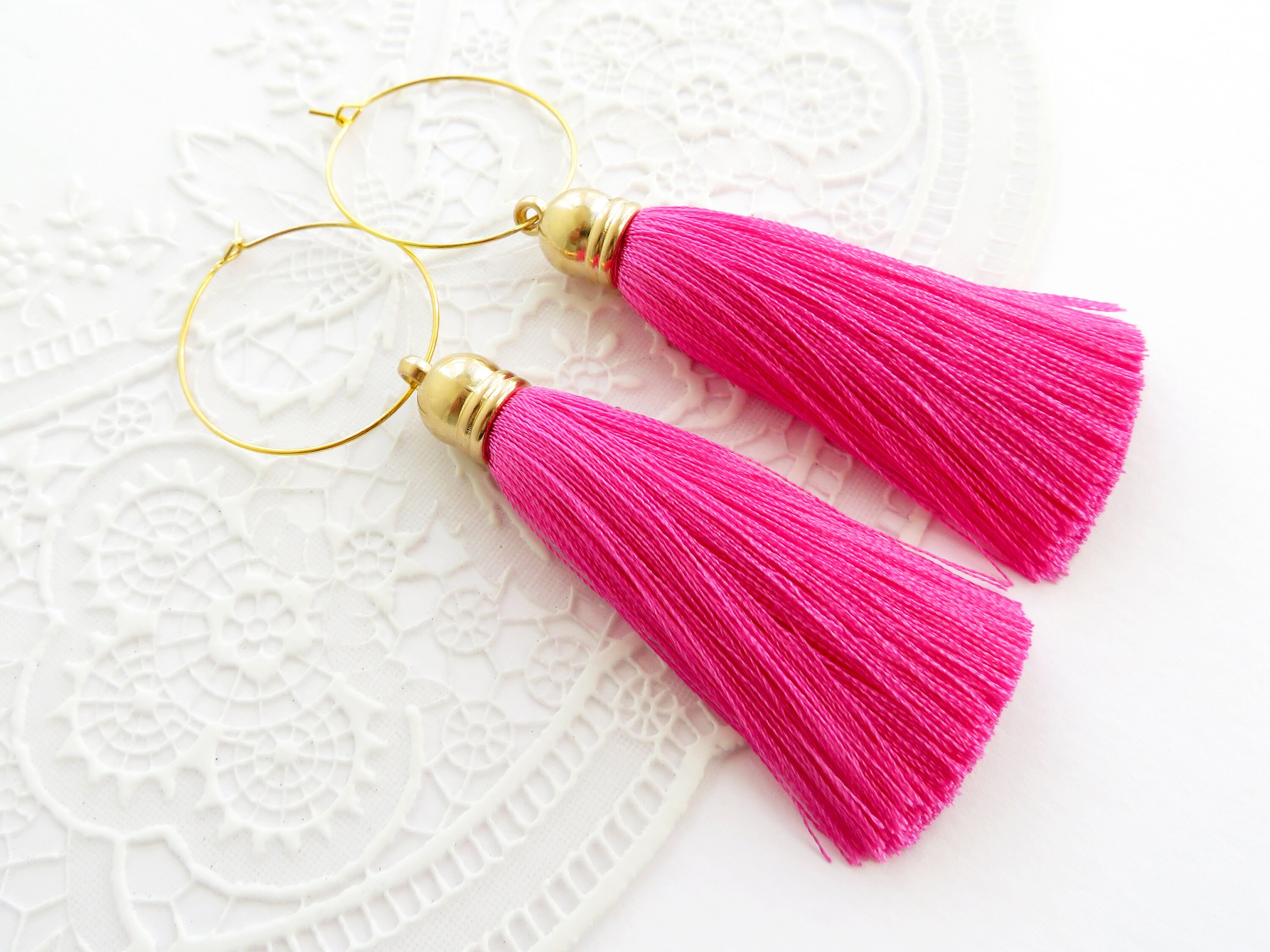 Magenta Silk Tassel Earrings Magenta Wedding Earrings Hot Pink Tassel ...