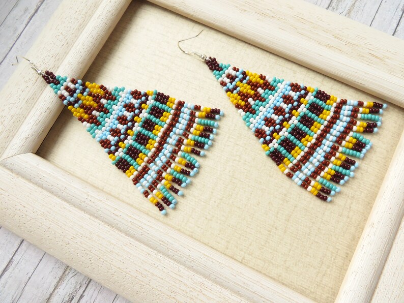 Native earrings Seed bead earrings Multicolored fringe | Etsy