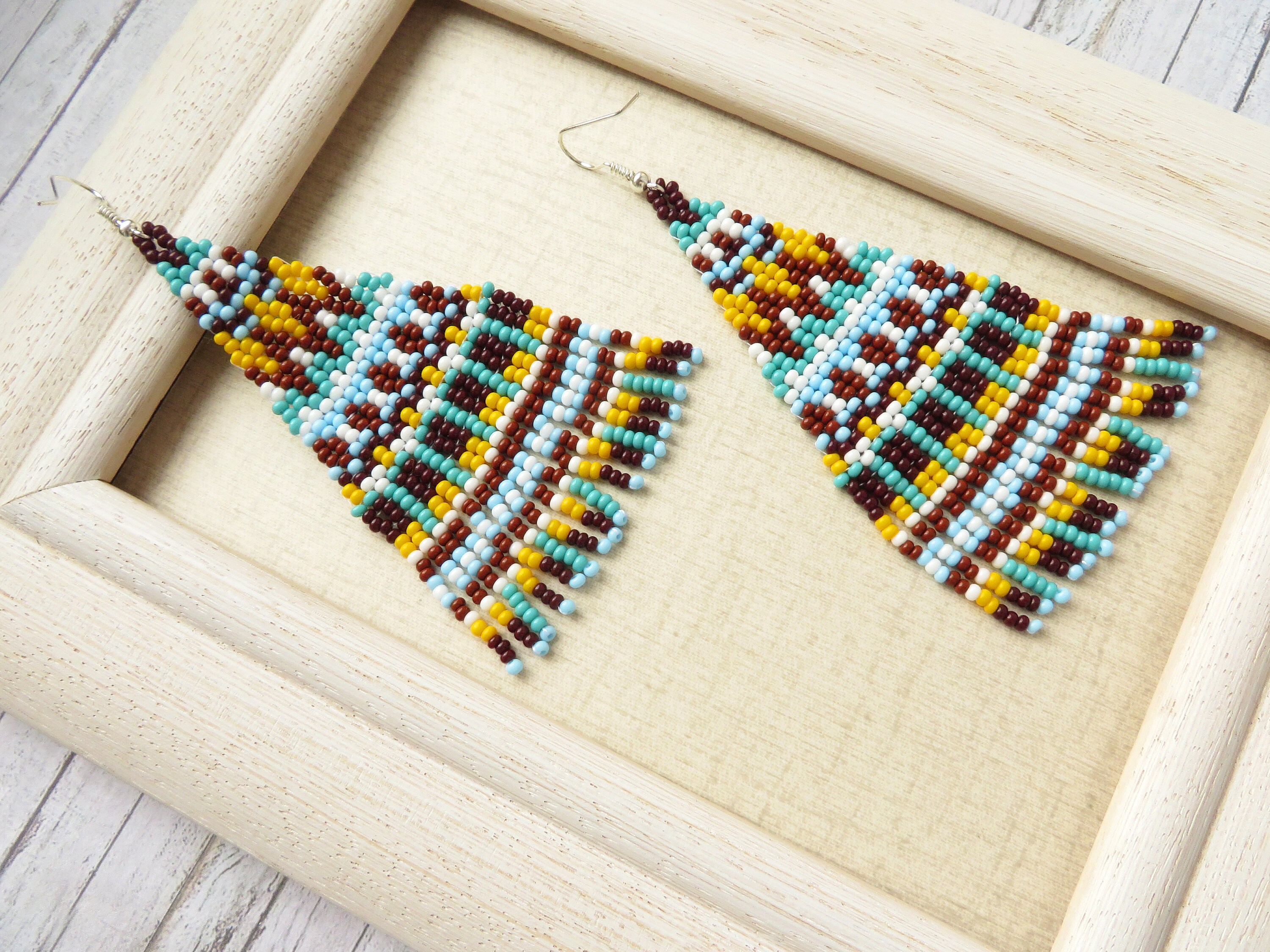 Native earrings Seed bead earrings Multicolored fringe | Etsy