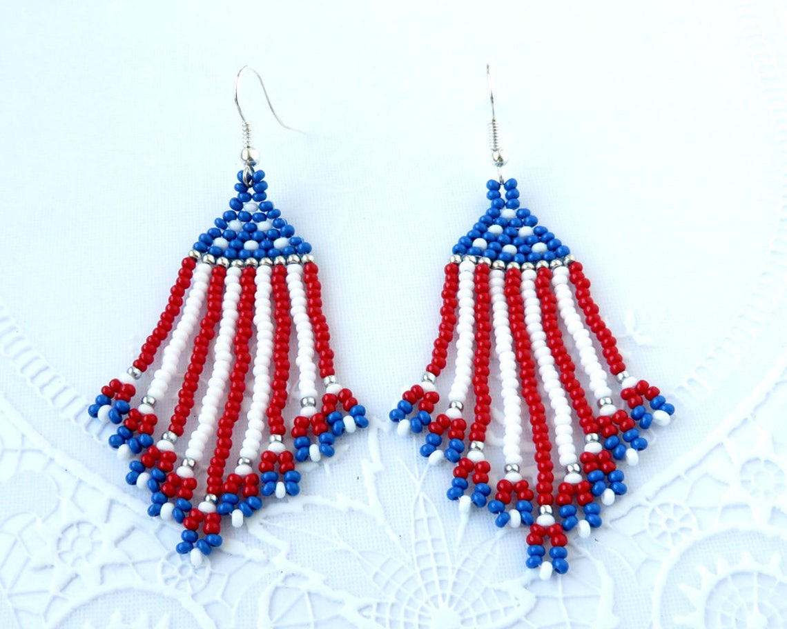 American Flag Earrings Earrings Long Tassel Earrings Beaded - Etsy