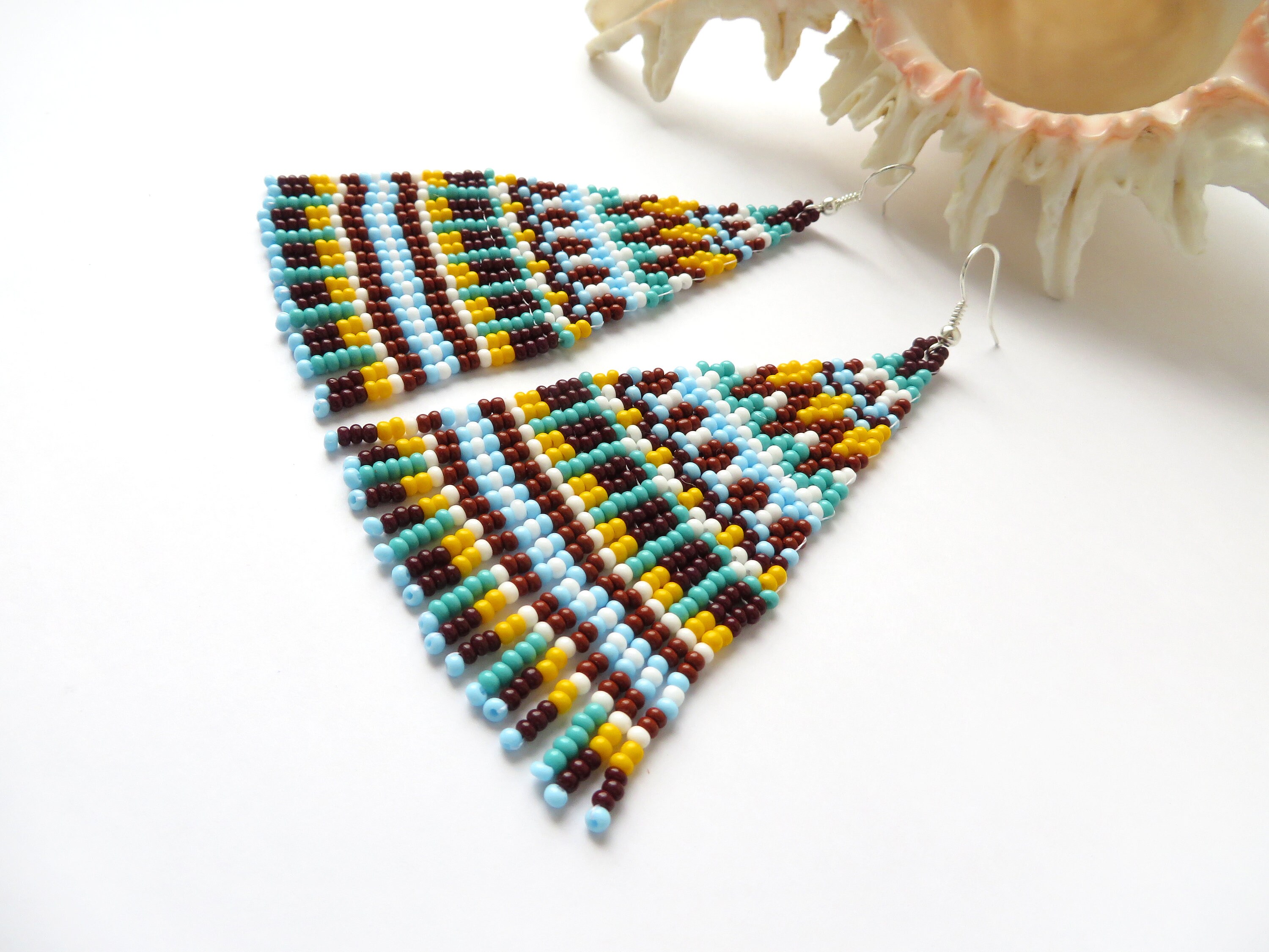 Native earrings Seed bead earrings Multicolored fringe | Etsy