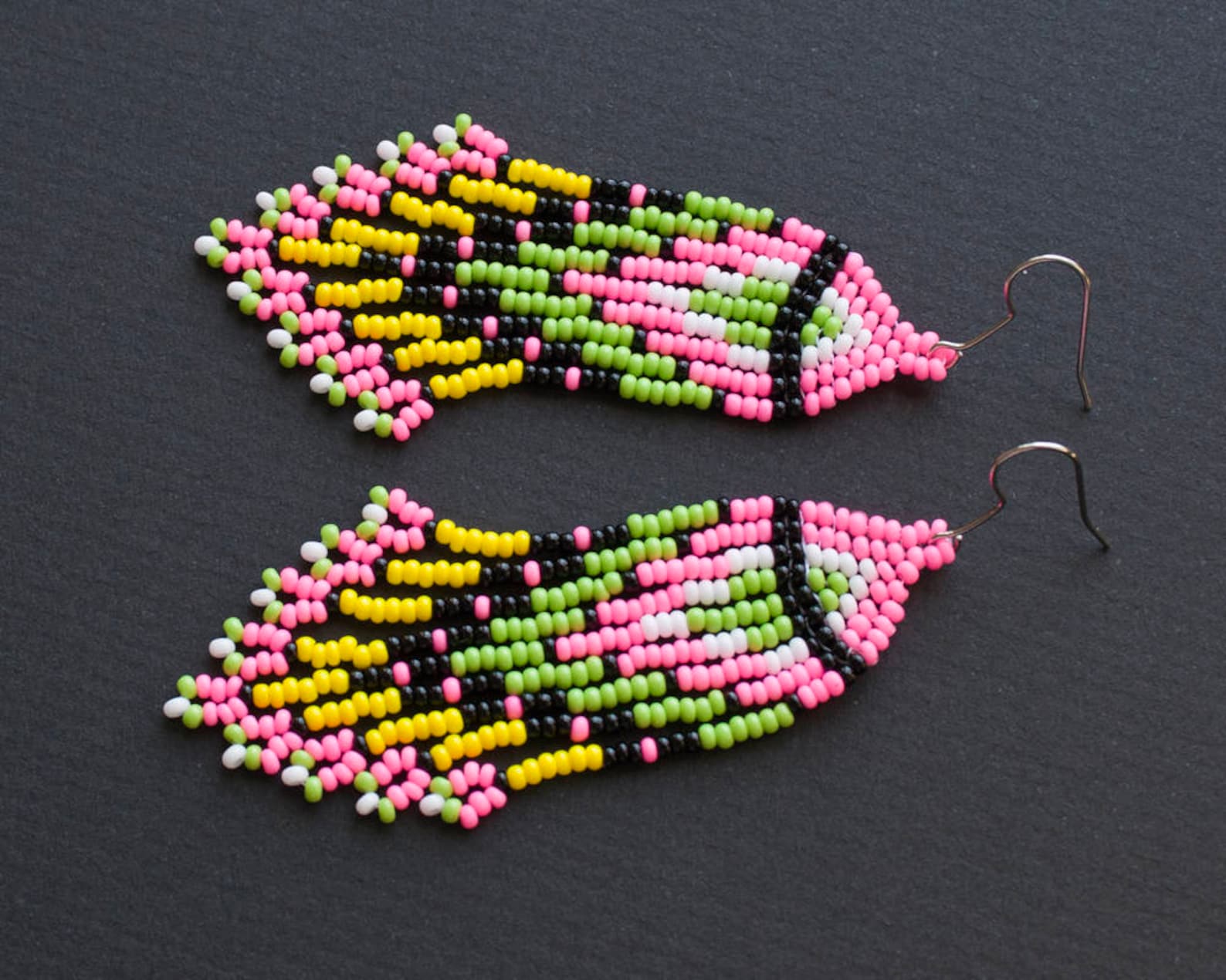 Long Colorful Beaded Earrings Bright Earrings Multicolored - Etsy