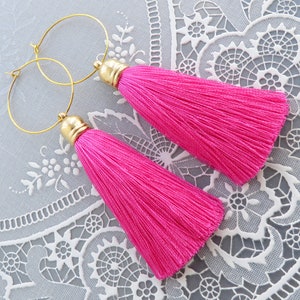 Magenta Silk Tassel Earrings Magenta Wedding Earrings Hot Pink Tassel ...