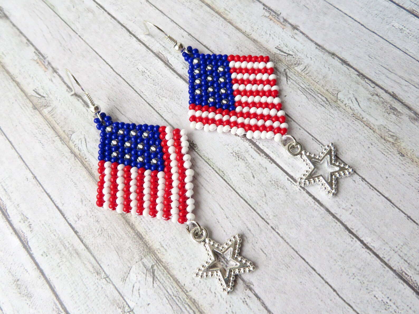 American Flag Earrings 4th of July Earrings Long Beaded - Etsy