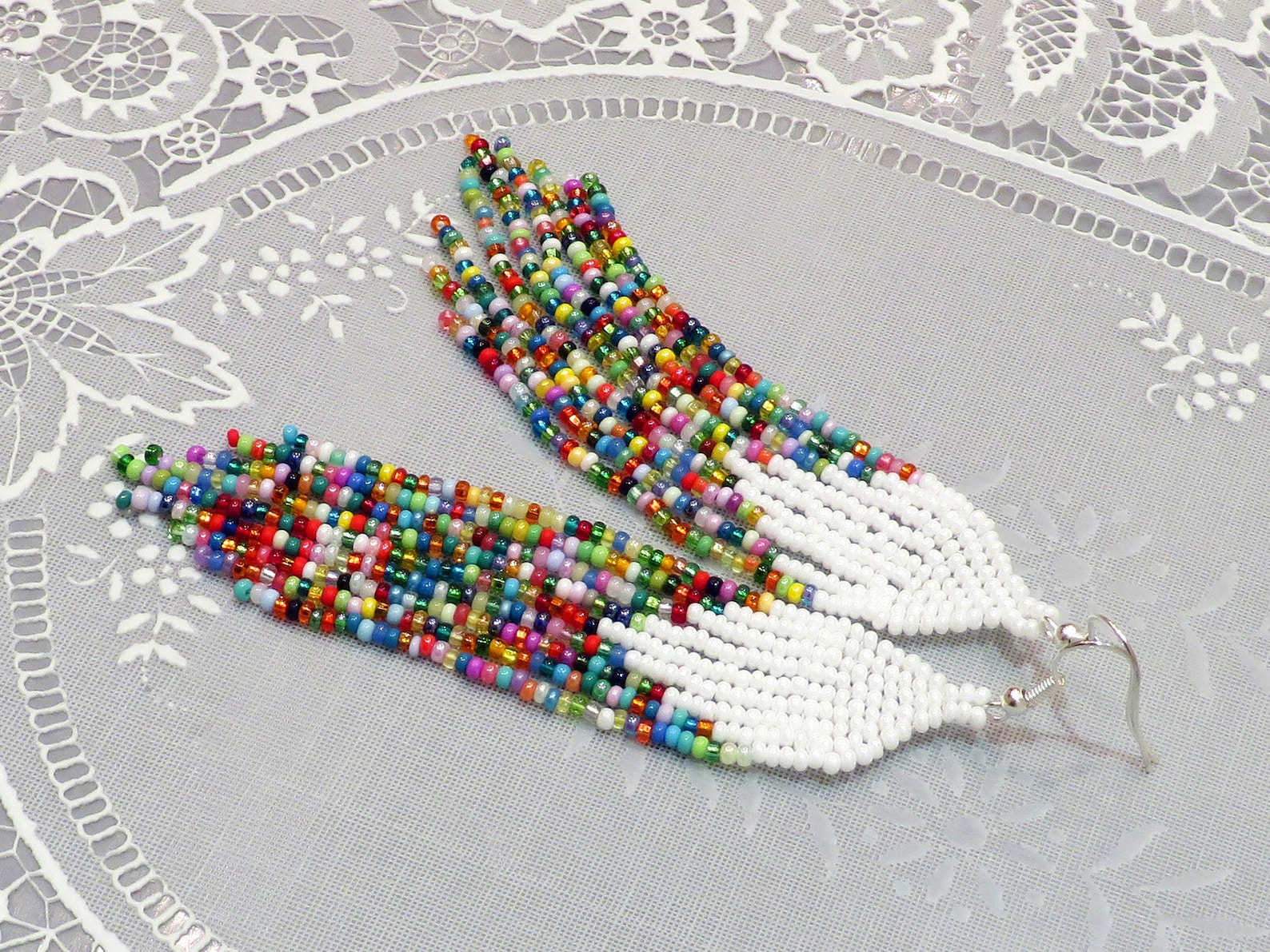 Long colorful beaded earrings Multicolored fringe earrings | Etsy