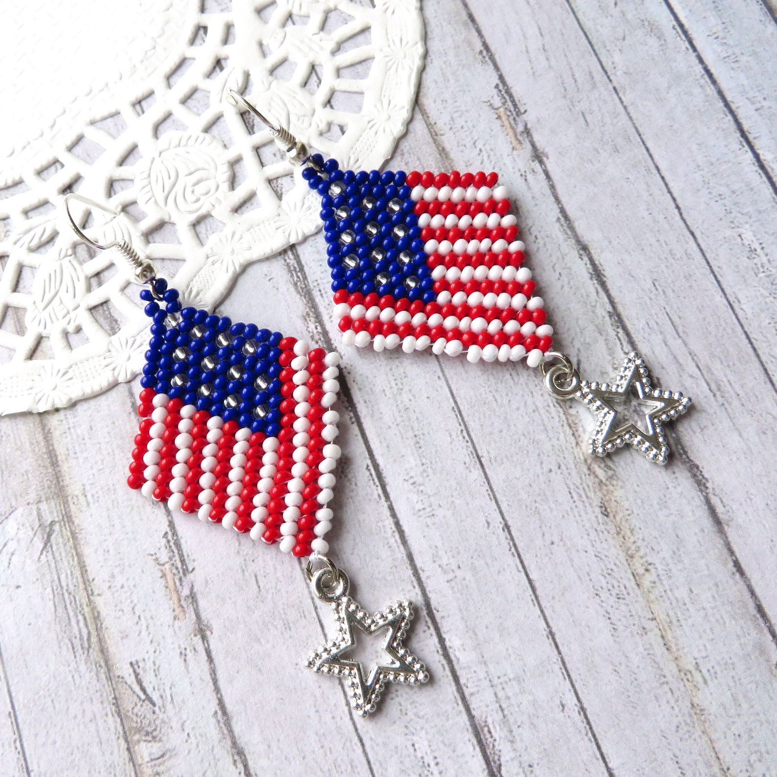 American Flag Earrings 4th of July Earrings Long Beaded - Etsy