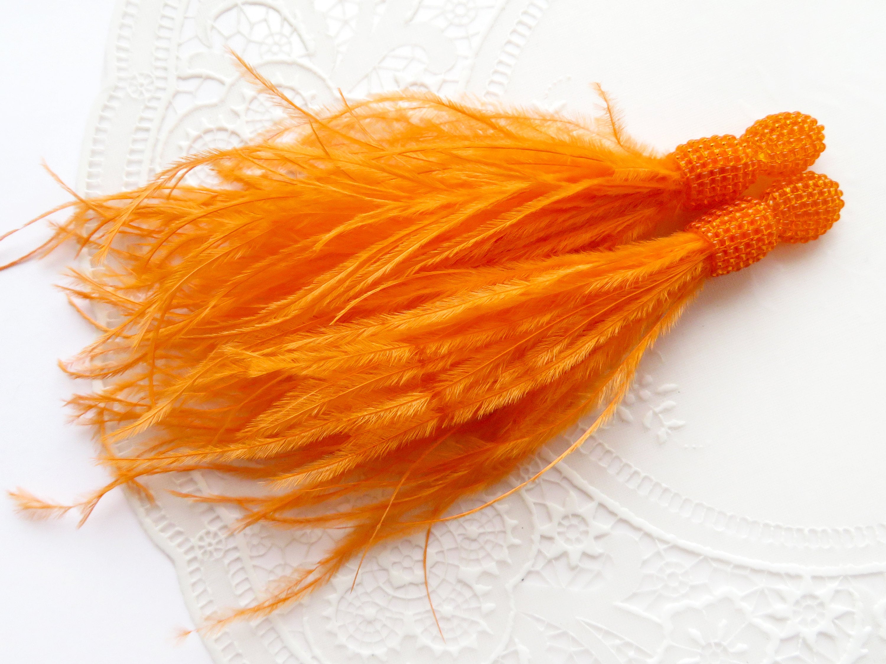 Orange Ostrich Feather Earrings Long Beaded Tassel Earrings Oscar ...