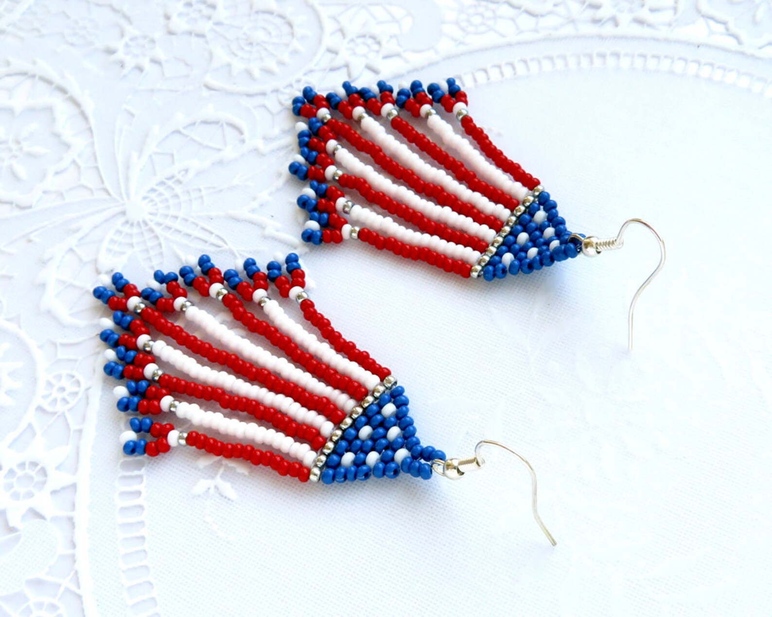 American Flag Earrings Earrings Long Tassel Earrings Beaded - Etsy