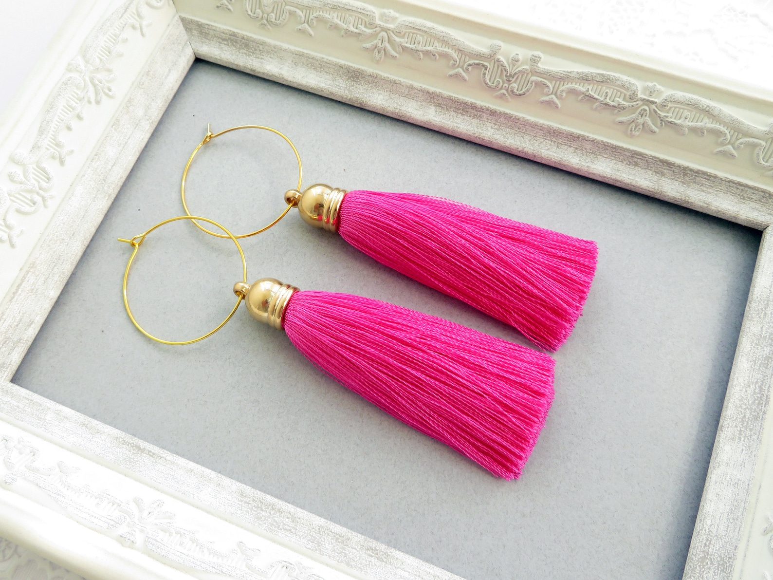 Magenta Silk Tassel Earrings Magenta Wedding Earrings Hot Pink Tassel ...