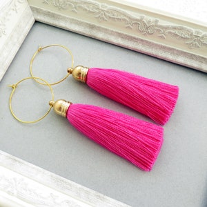 Magenta Silk Tassel Earrings Magenta Wedding Earrings Hot Pink Tassel ...
