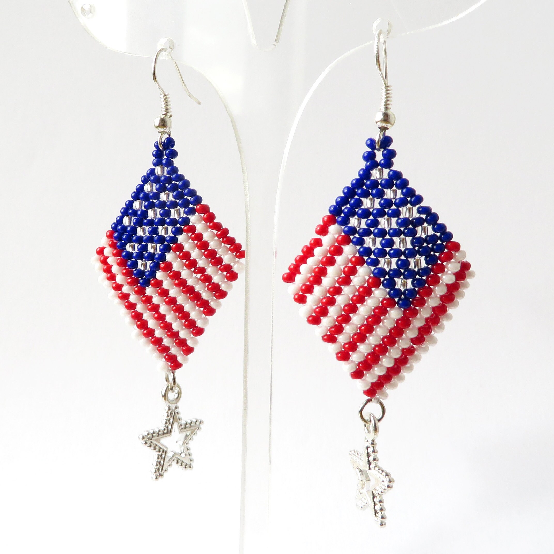 American Flag Earrings 4th of July earrings Long Beaded | Etsy