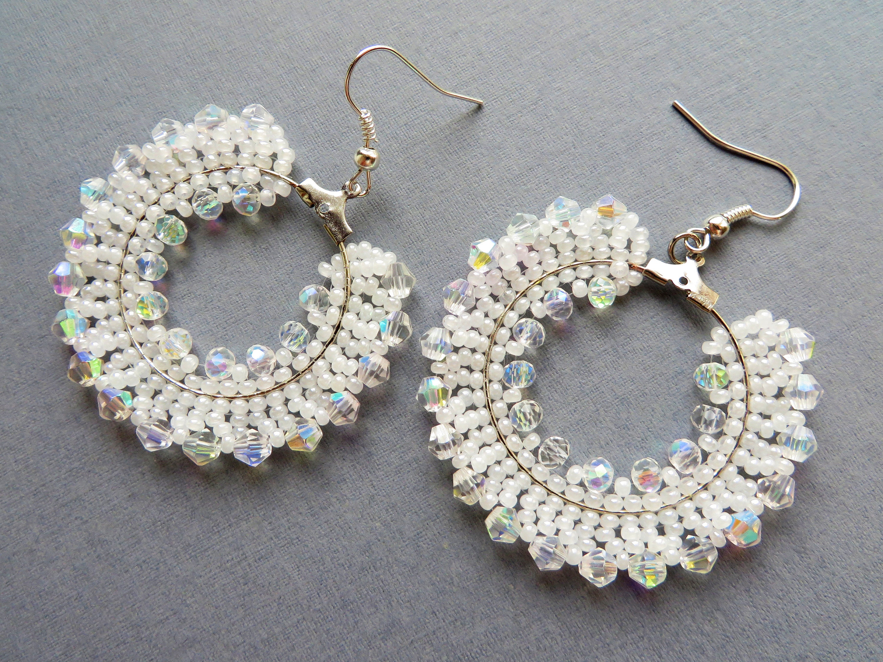 White Crystal Earrings / Beaded Hoop Earrings / Statement - Etsy