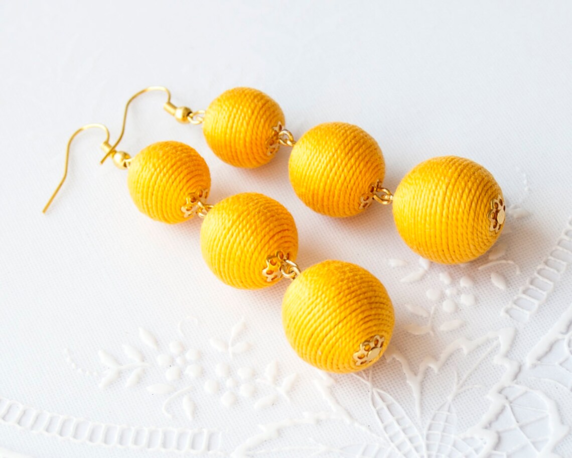 Amber Yellow Bon Bon Earrings Ball Drop Long Earrings Les - Etsy