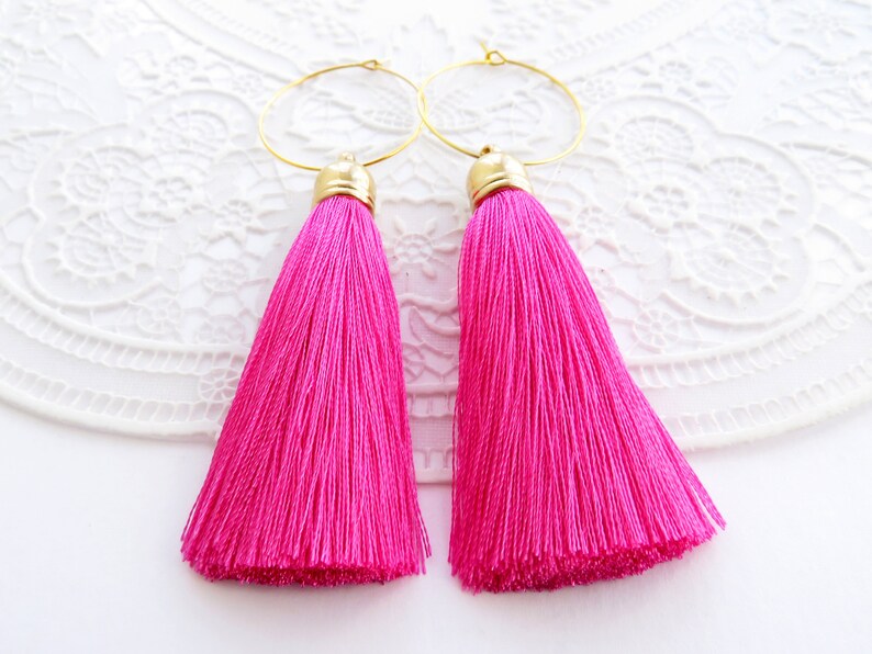 Magenta Silk Tassel Earrings Magenta Wedding Earrings Hot Pink Tassel ...