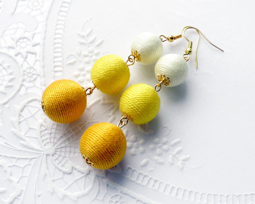 Bon Bon Earrings Orange Ball Drop Pom Pom Earrings Long Ombre Earrings ...