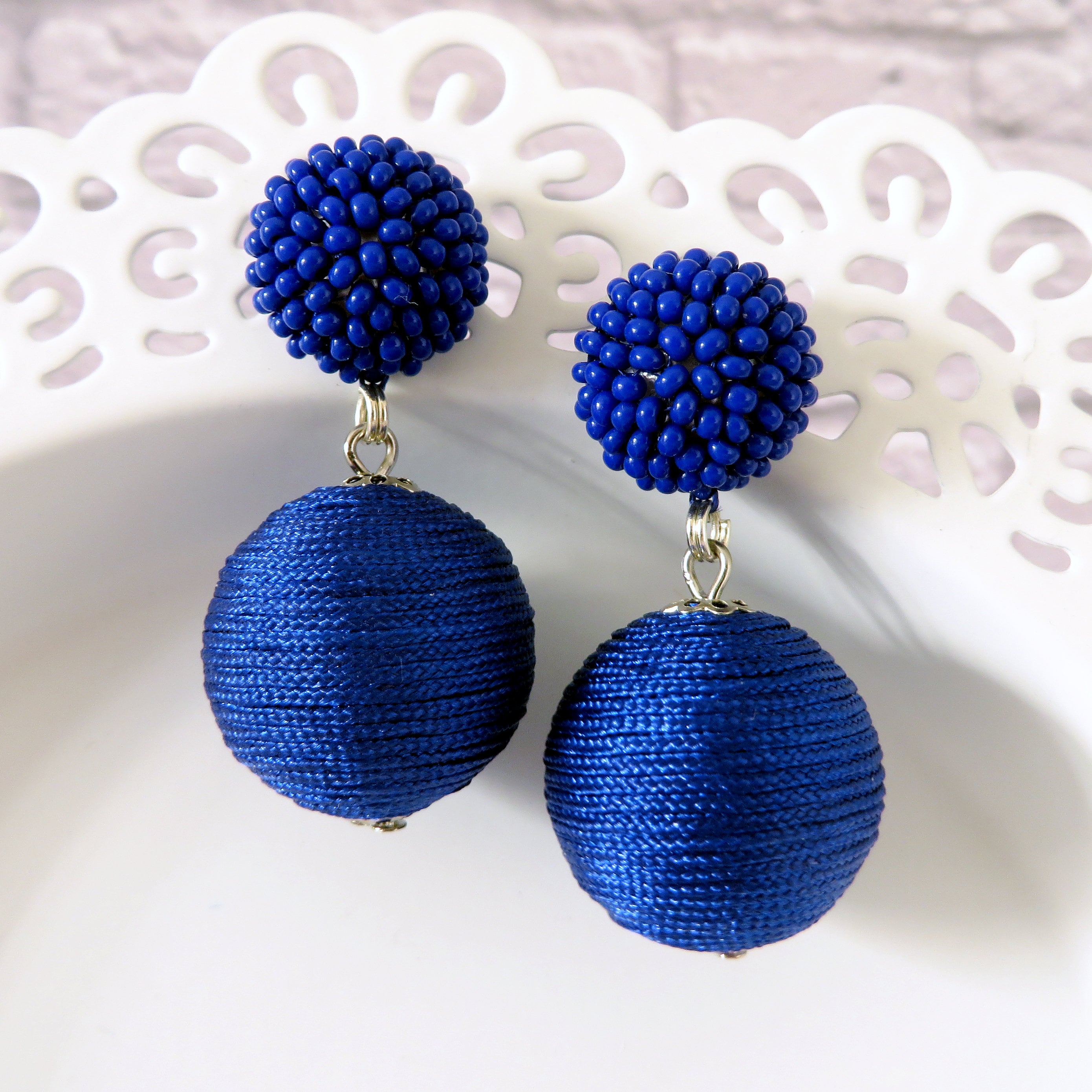 Bon Bon Earrings Seed Beads Pom Pom Earrings Cord Bonbon Clip on ...