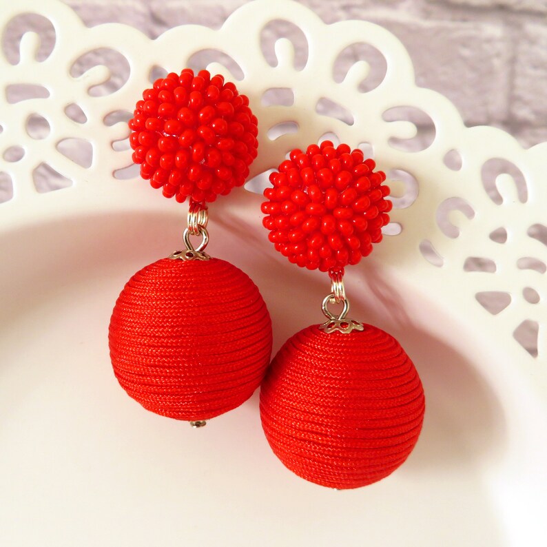Bon Bon Earrings Seed Beads Pom Pom Earrings Cord Bonbon Clip on ...