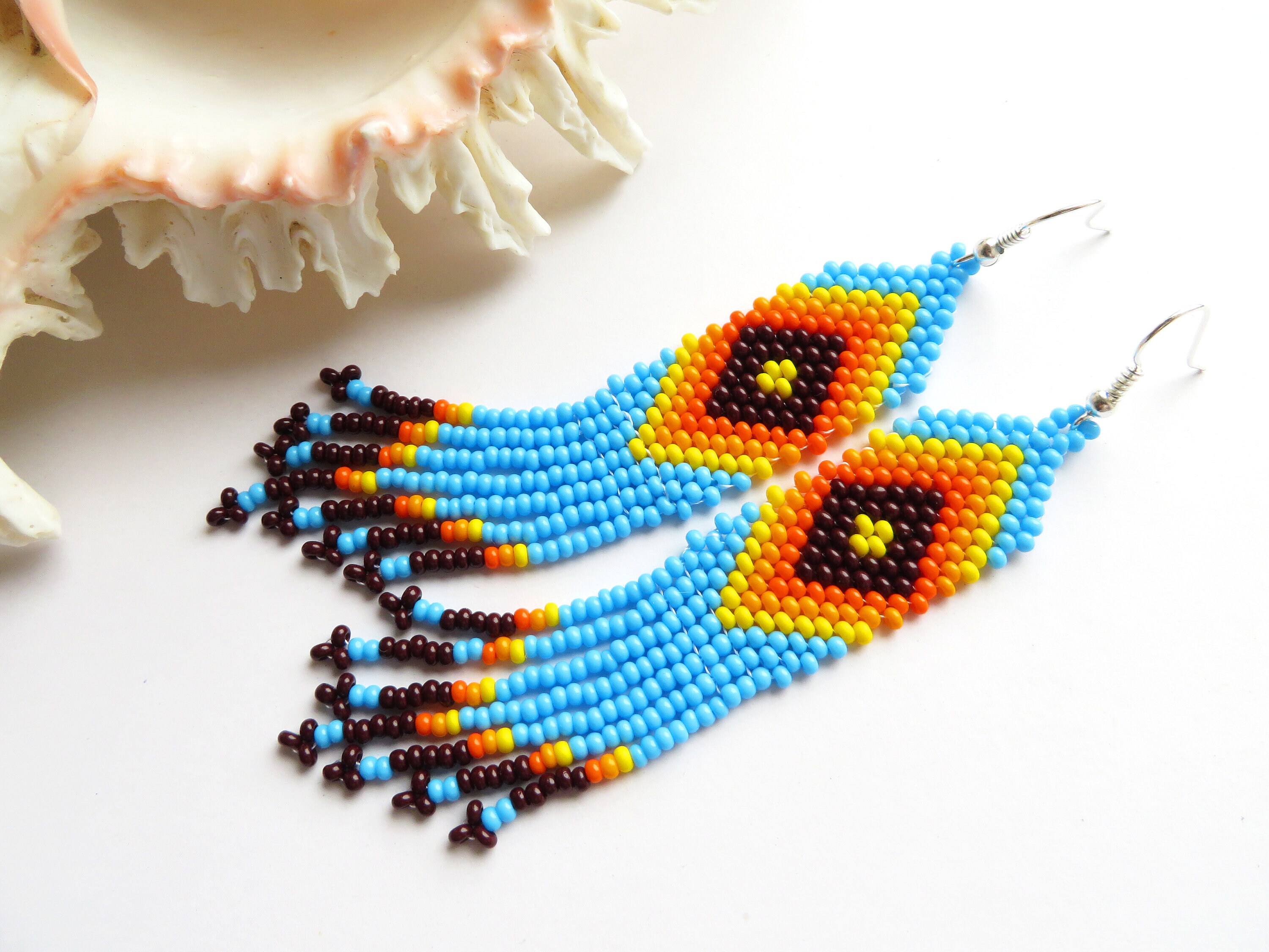 Native Indian Dangle Earrings Huichol Mexican Earrings Native American ...
