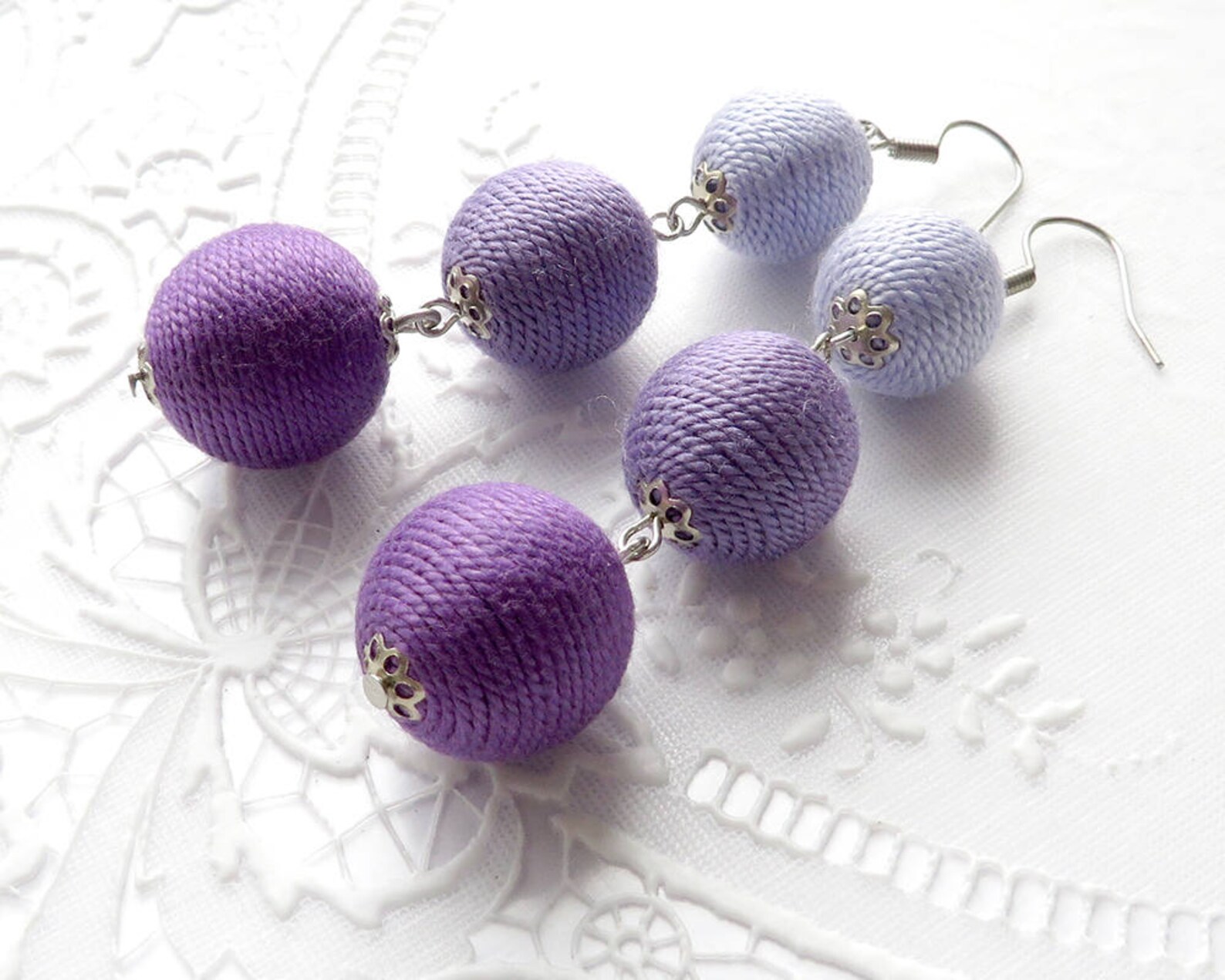 Violet Pom Pom Earrings Bon Bon Earrings Purple Les bonbon | Etsy