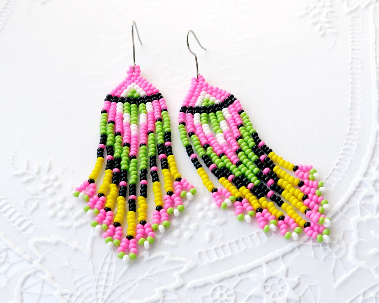 Long colorful beaded earrings Bright earrings Multicolored | Etsy