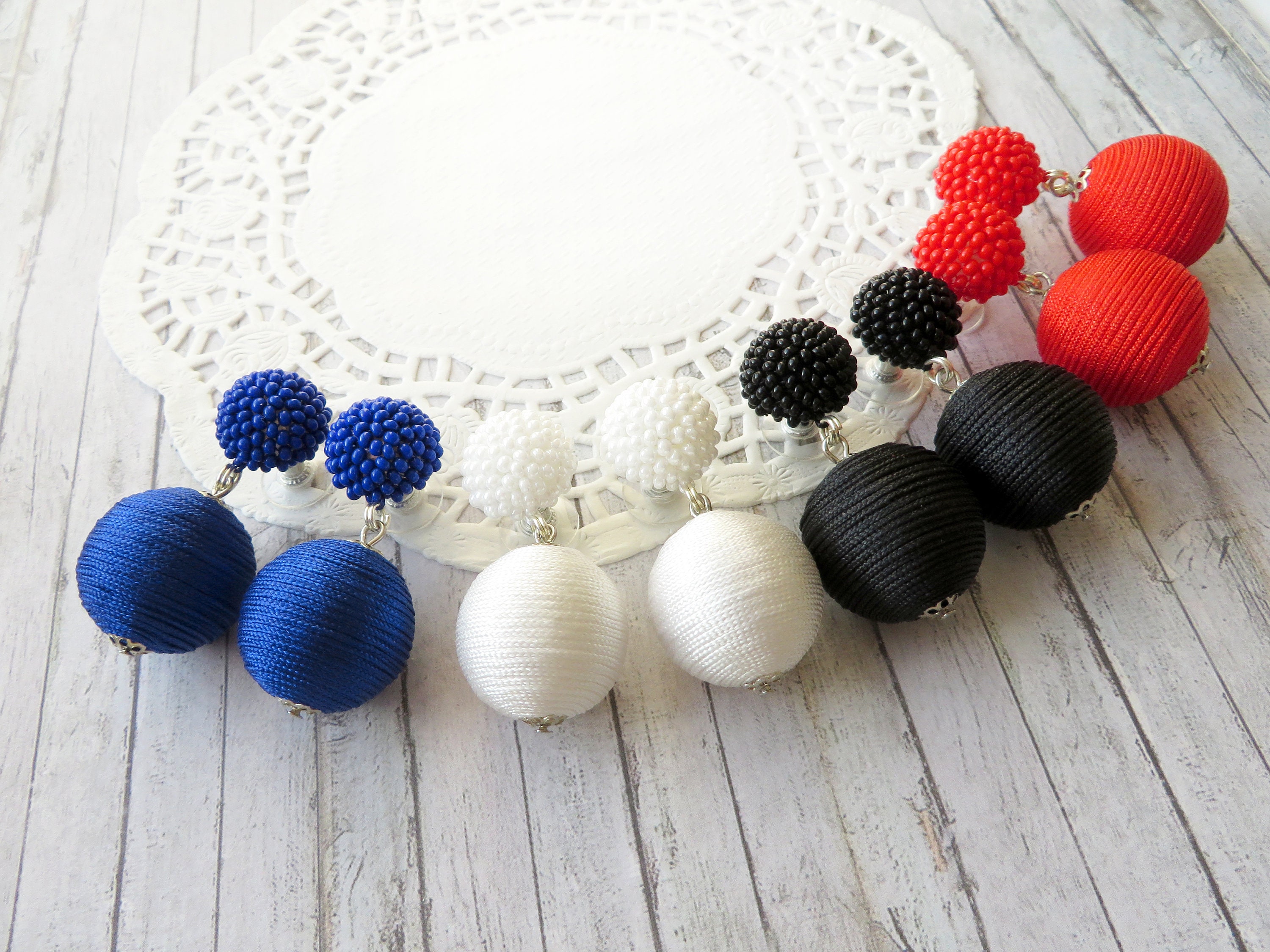 Bon Bon Earrings Seed Beads Pom Pom Earrings Cord Bonbon Clip on ...
