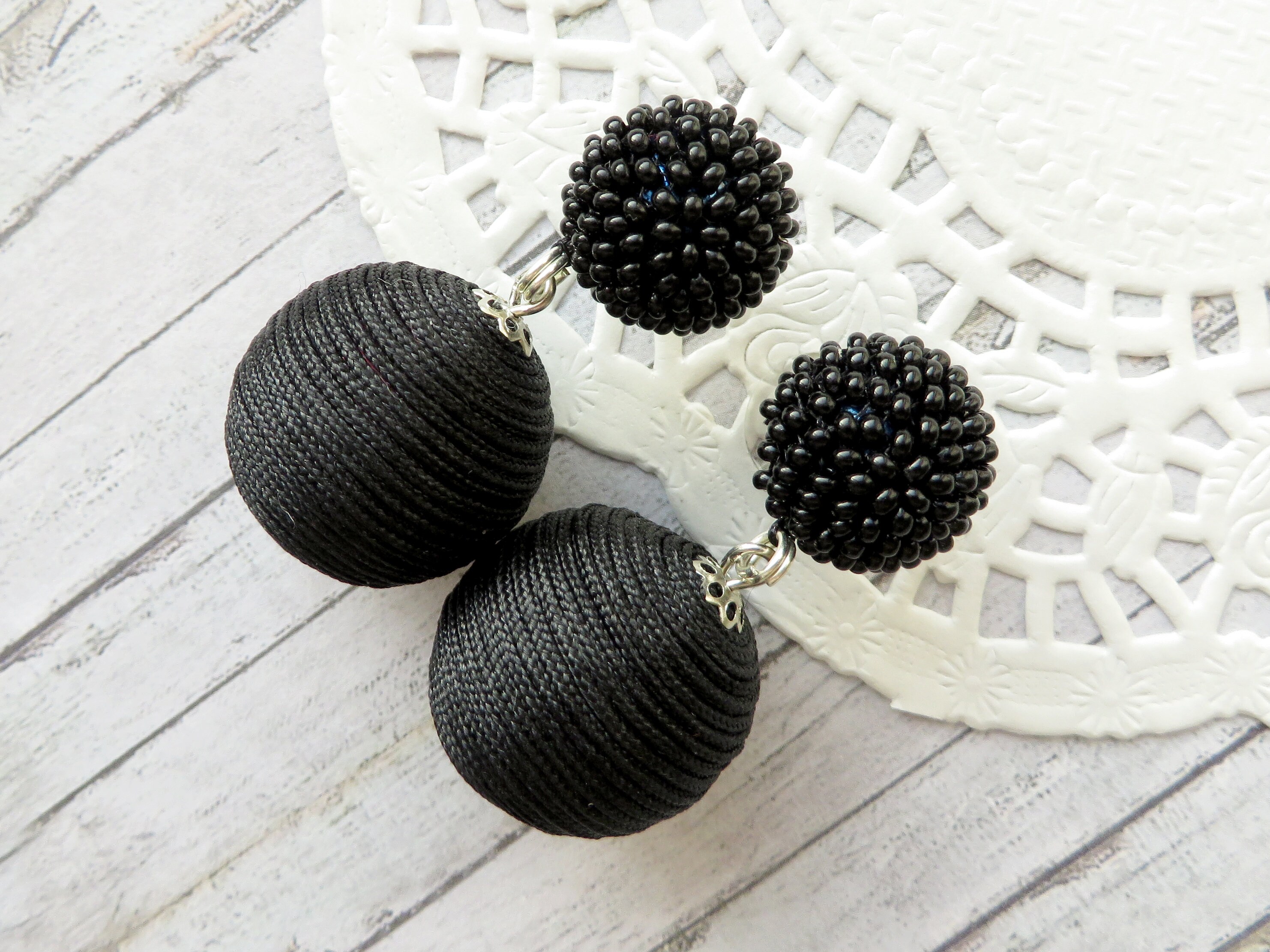 Bon Bon Earrings Seed Beads Pom Pom Earrings Cord Bonbon Clip on ...