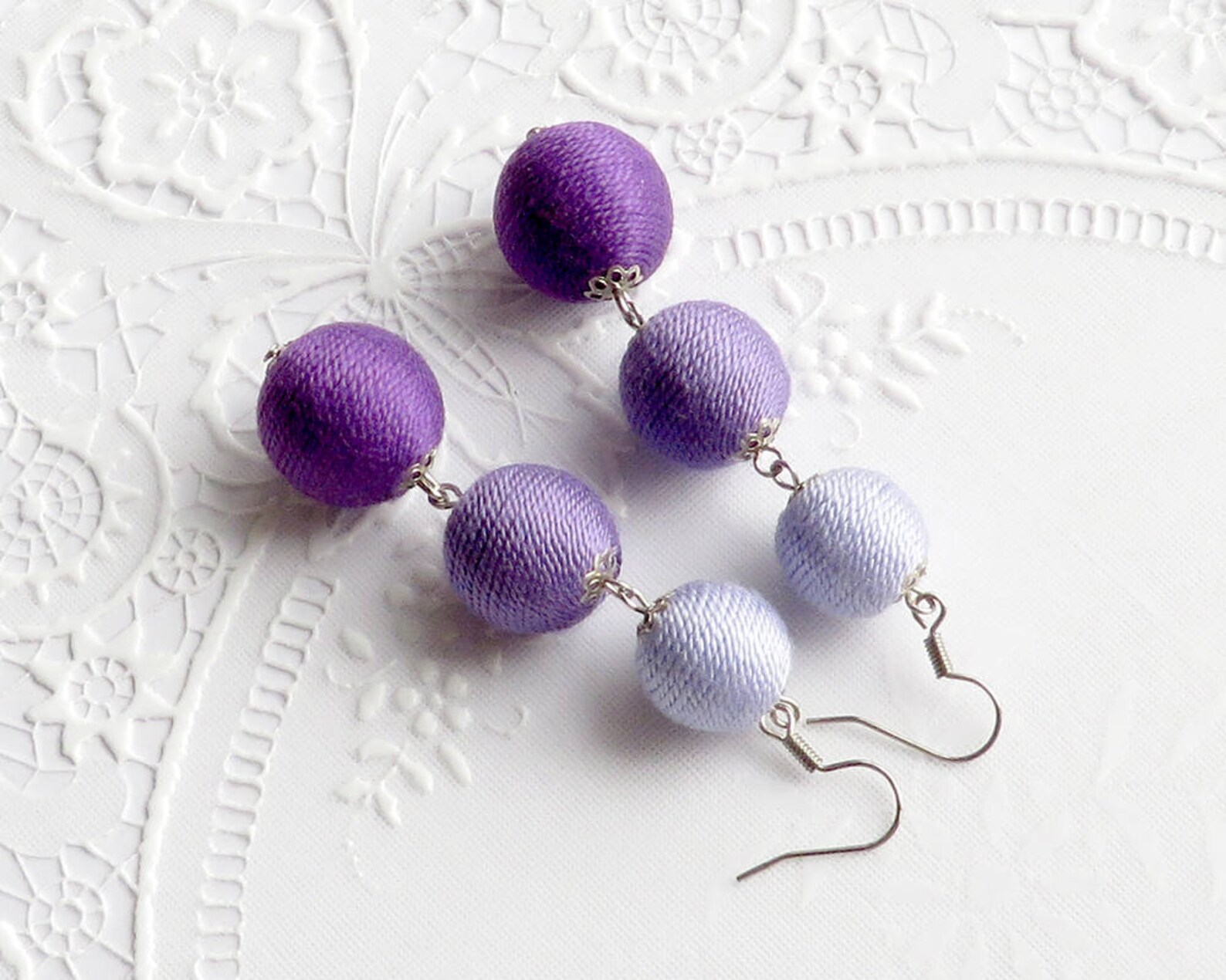 Violet Pom Pom Earrings Bon Bon Earrings Purple Les bonbon | Etsy