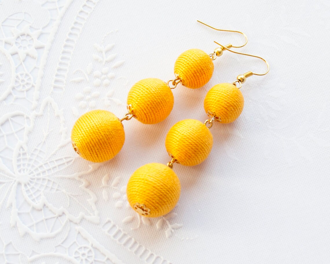 Amber Yellow Bon Bon Earrings Ball Drop Long Earrings Les - Etsy