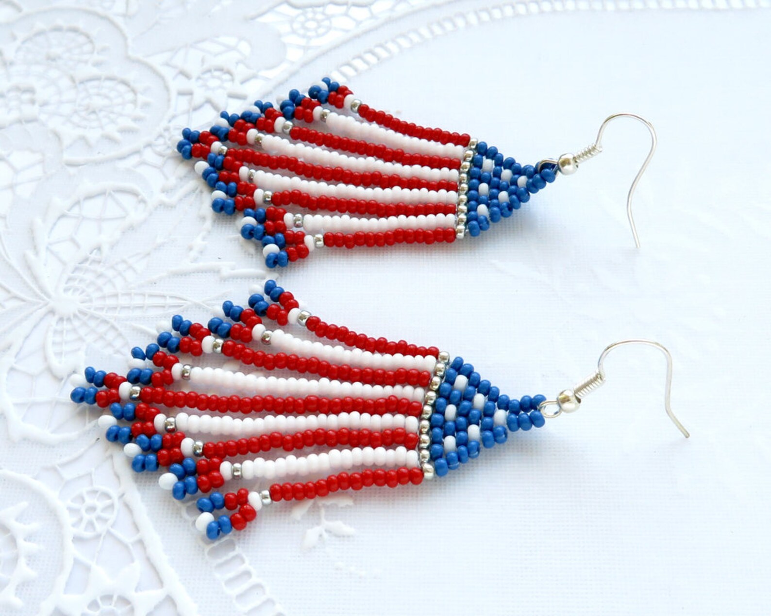American Flag Earrings Earrings Long Tassel Earrings Beaded - Etsy