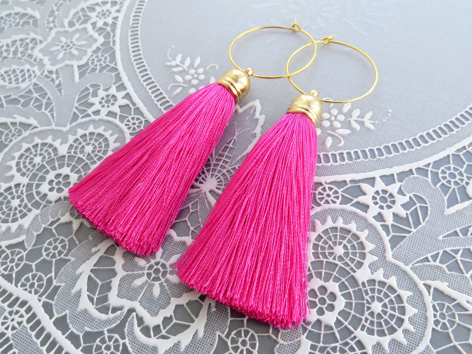 Magenta Silk Tassel Earrings Magenta Wedding Earrings Hot Pink Tassel ...