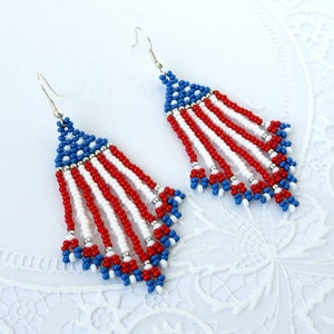 American Flag Earrings Earrings Long Tassel Earrings Beaded - Etsy