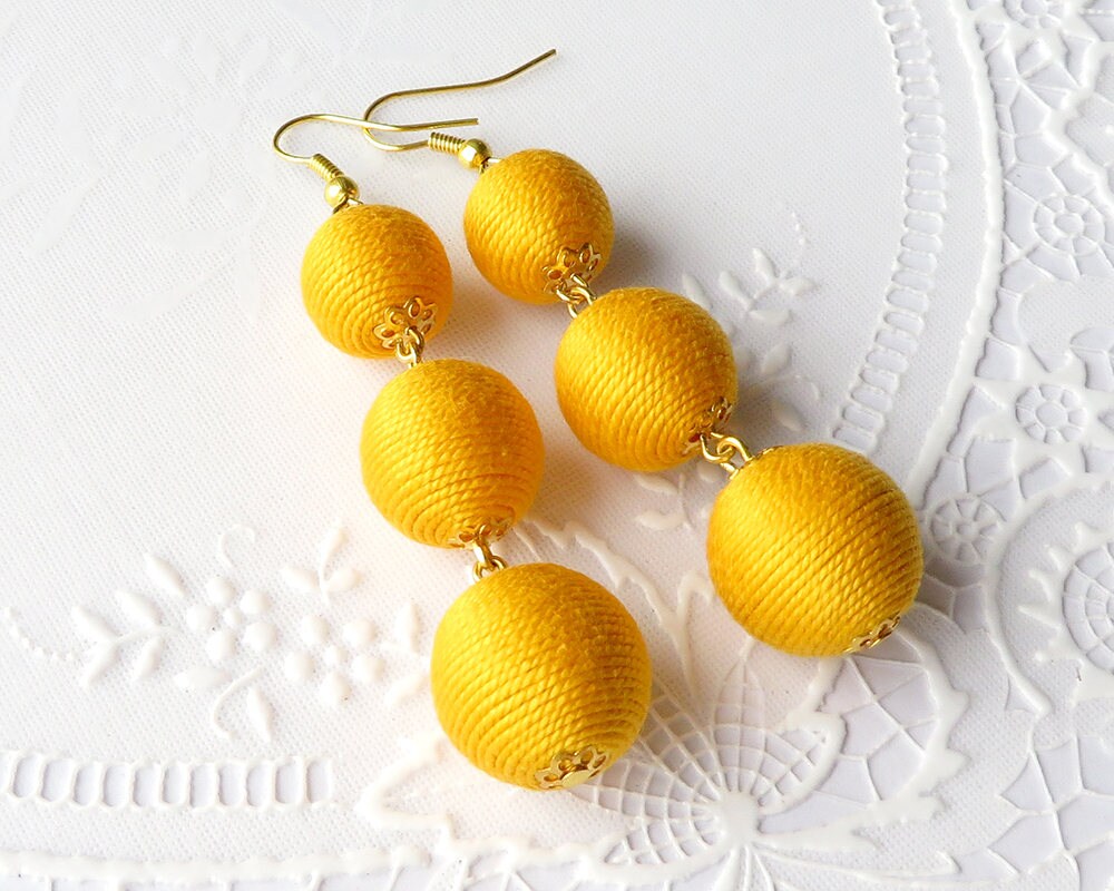 Amber Yellow Bon Bon Earrings Ball Drop Long Earrings Les - Etsy