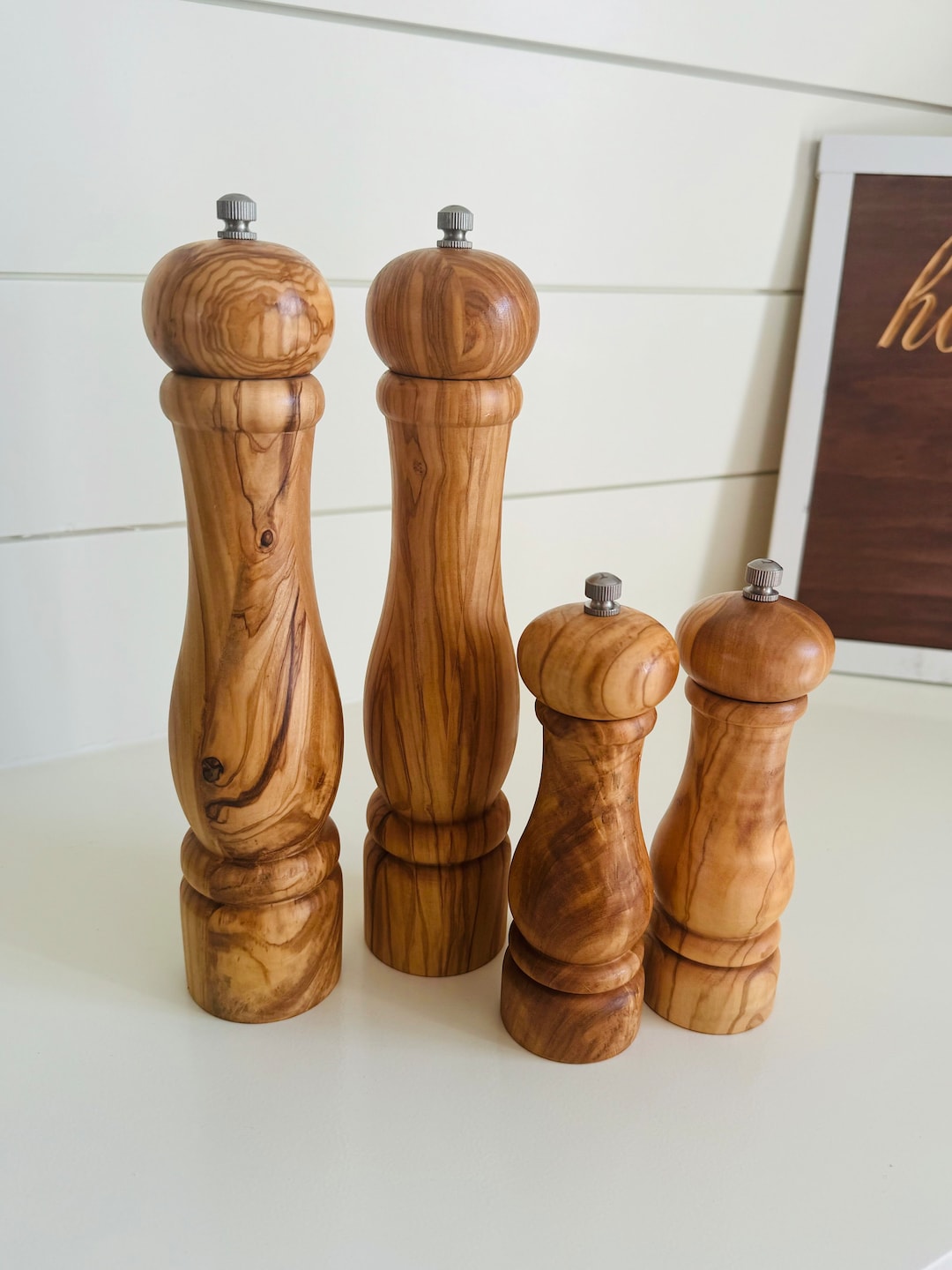 Large & Small Set of Olive Wood Salt and Pepper Grinders| Set of 2 ...