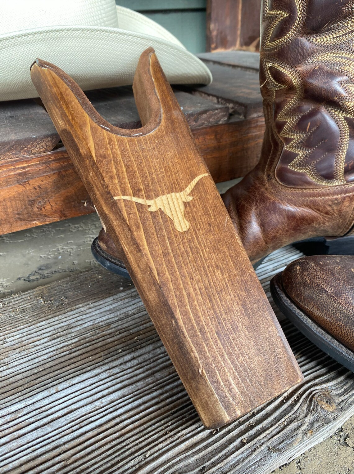 Custom Wooden Boot Jacks Pine and Leather Boot Jacks - Etsy