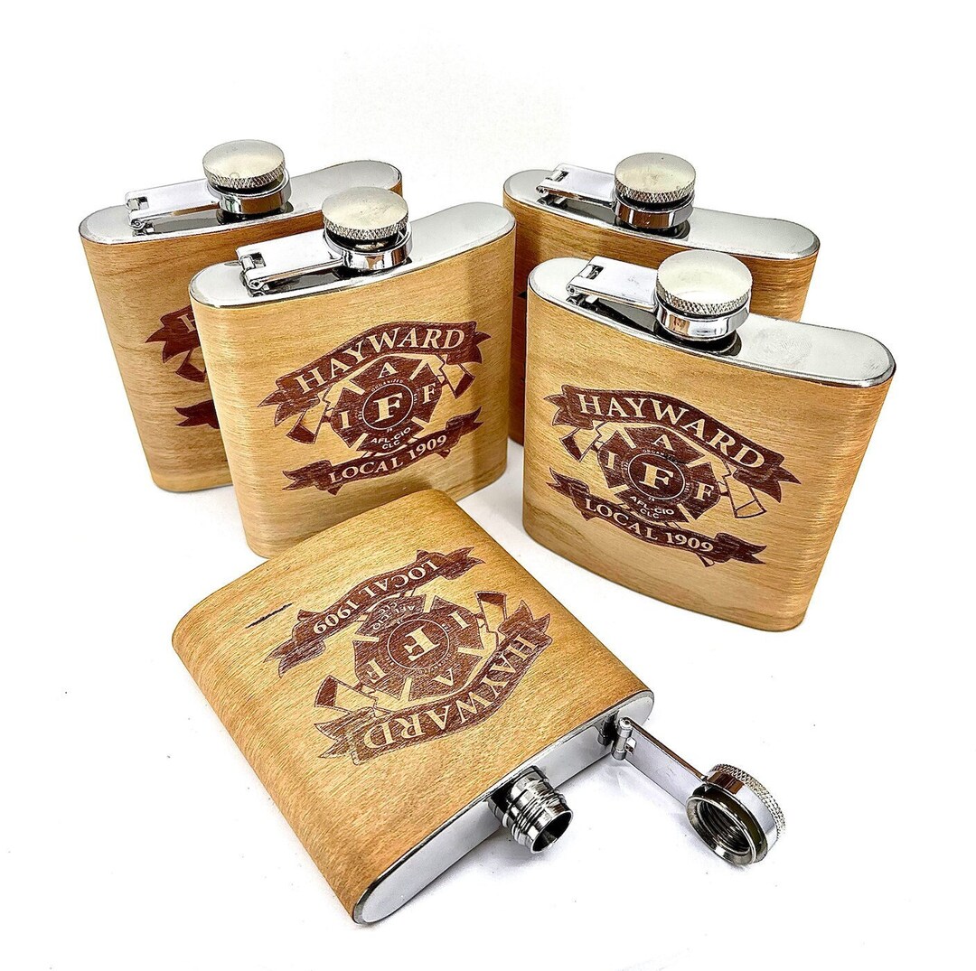 Custom Company Logo Wooden Flasks| Engraved Flasks| Client/employee ...