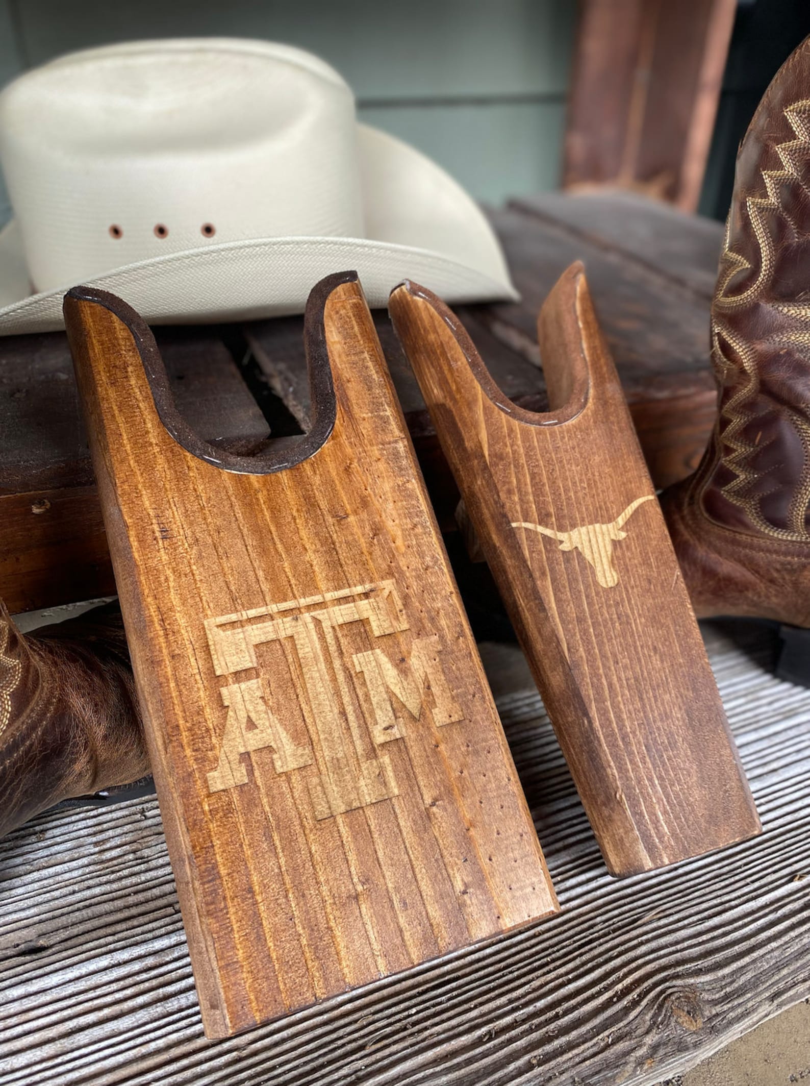 Custom Wooden Boot Jacks Pine and Leather Boot Jacks - Etsy