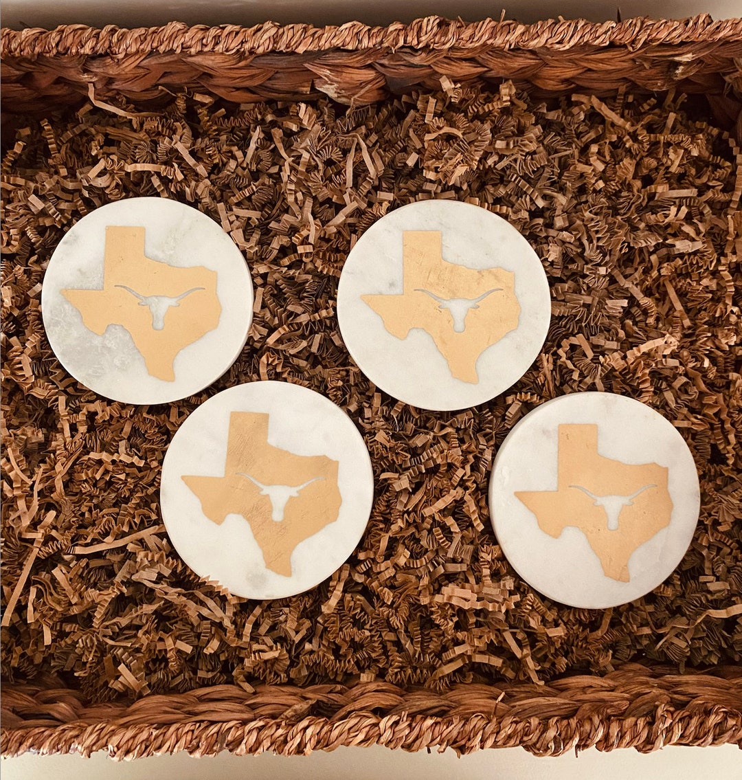 The University of Texas Gold Painted Coasters Set of 4 Handmade ...