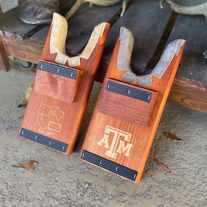 Custom Wooden Boot Jacks Pine and Leather Boot Jacks Handmade in Texas ...