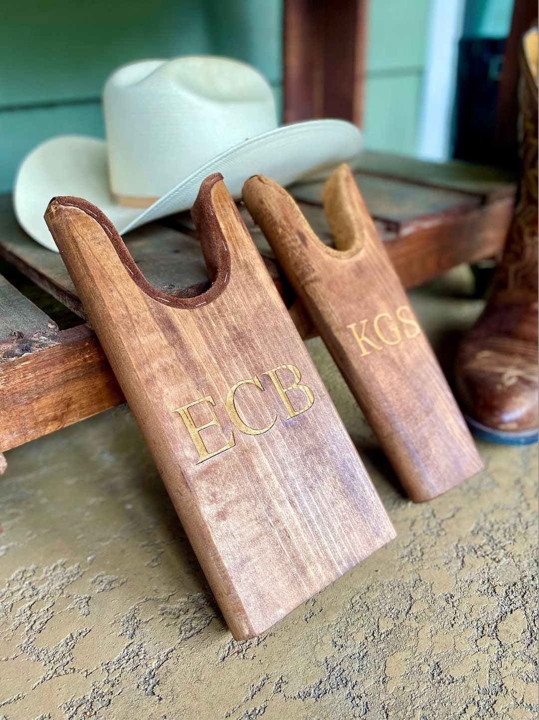 Custom Name/initials Boot Jacks| Pine and Leather Boot Jacks| Handmade ...