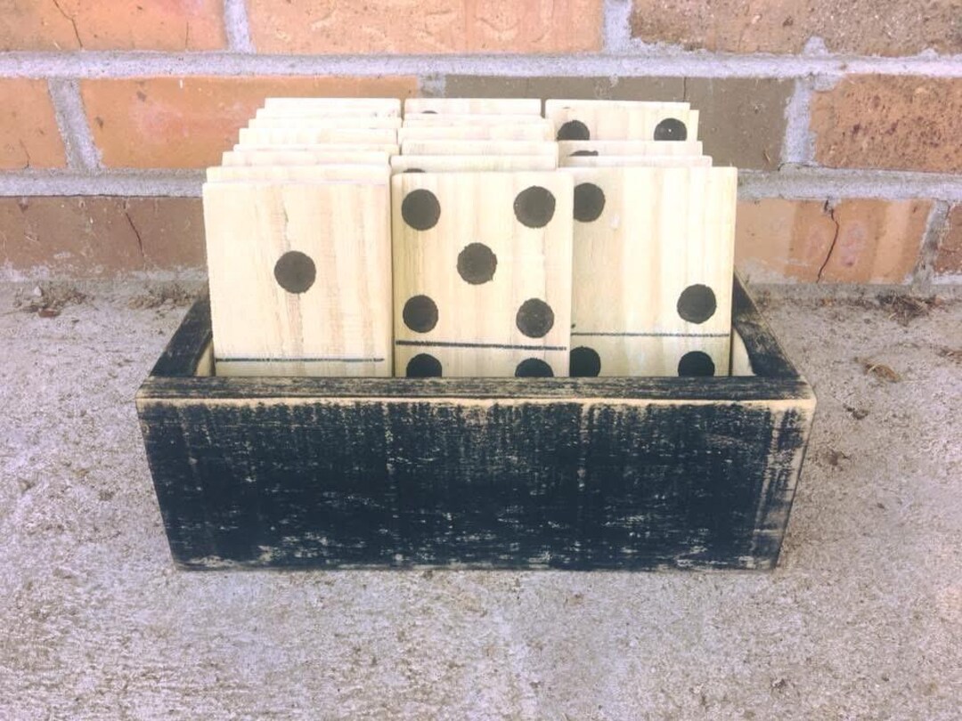 Rustic Giant Wooden Domino Set – Outdoor Lawn Game With Storage Crate ...